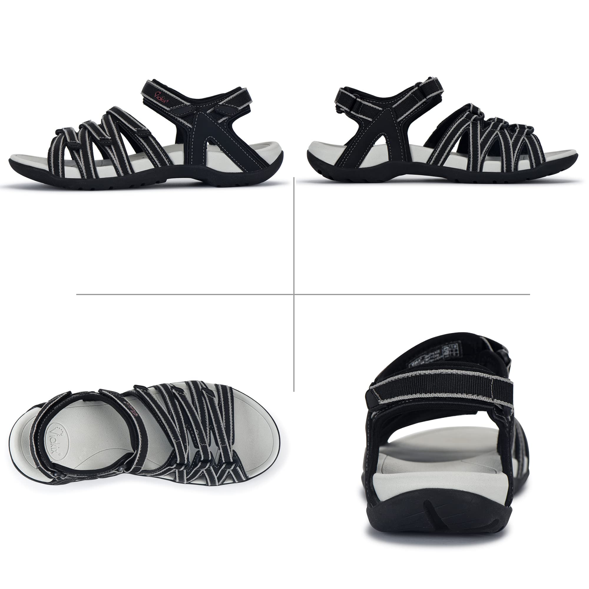 Viakix Womens Sport Sandal β Comfortable Athletic Stylish Hiking Shoes, with Arch Support, Outdoors, Walking, Water, River, Trekking, Black 9
