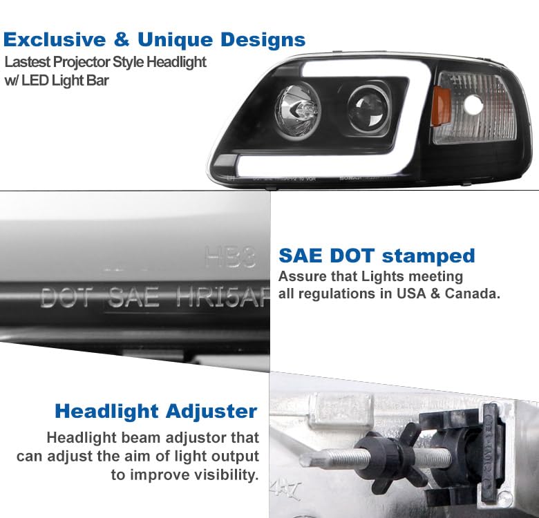 ZMAUTOPARTS LED Black Projector Headlights Headlamps For 1997-2003 Ford F-150/1997-2002 Expedition