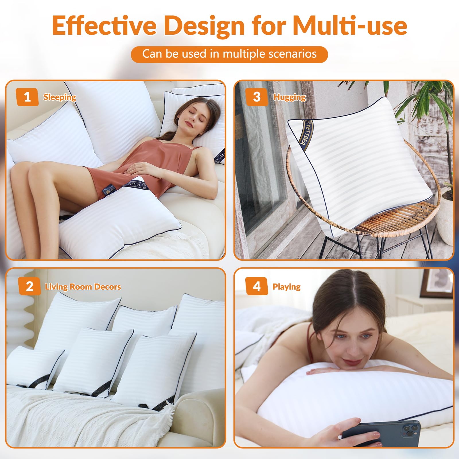 Yettbea Throw Pillows Inserts 18'' x 18'', Set of 2, Decorative for Couch, Sofa or Bed with Premium Down Alternative Filled, White