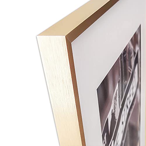 TheDisplayGuys - Contemporary Aluminum Picture Frame - Tempered Glass - 11x14 matted to 8x10 - Gold - Wall Hanging