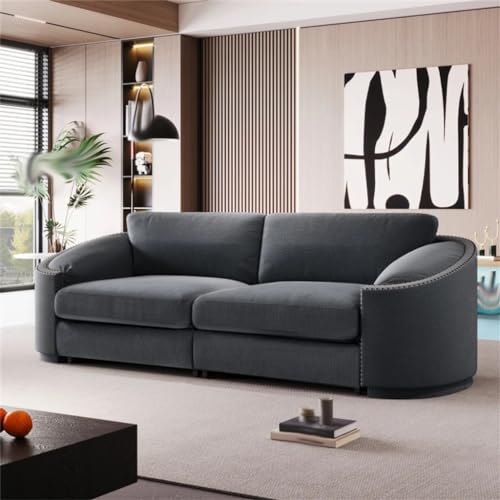 Sofas Double Sofa with Semilunar Arm, Rivet Detailing, and Solid Frame for Living Room, Bedroom, Apartment