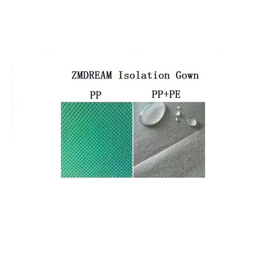 ZMDREAM Disposable Isolation Gown Waterproof with Knit Cuff & Waist Ties Pack of 10 Blue