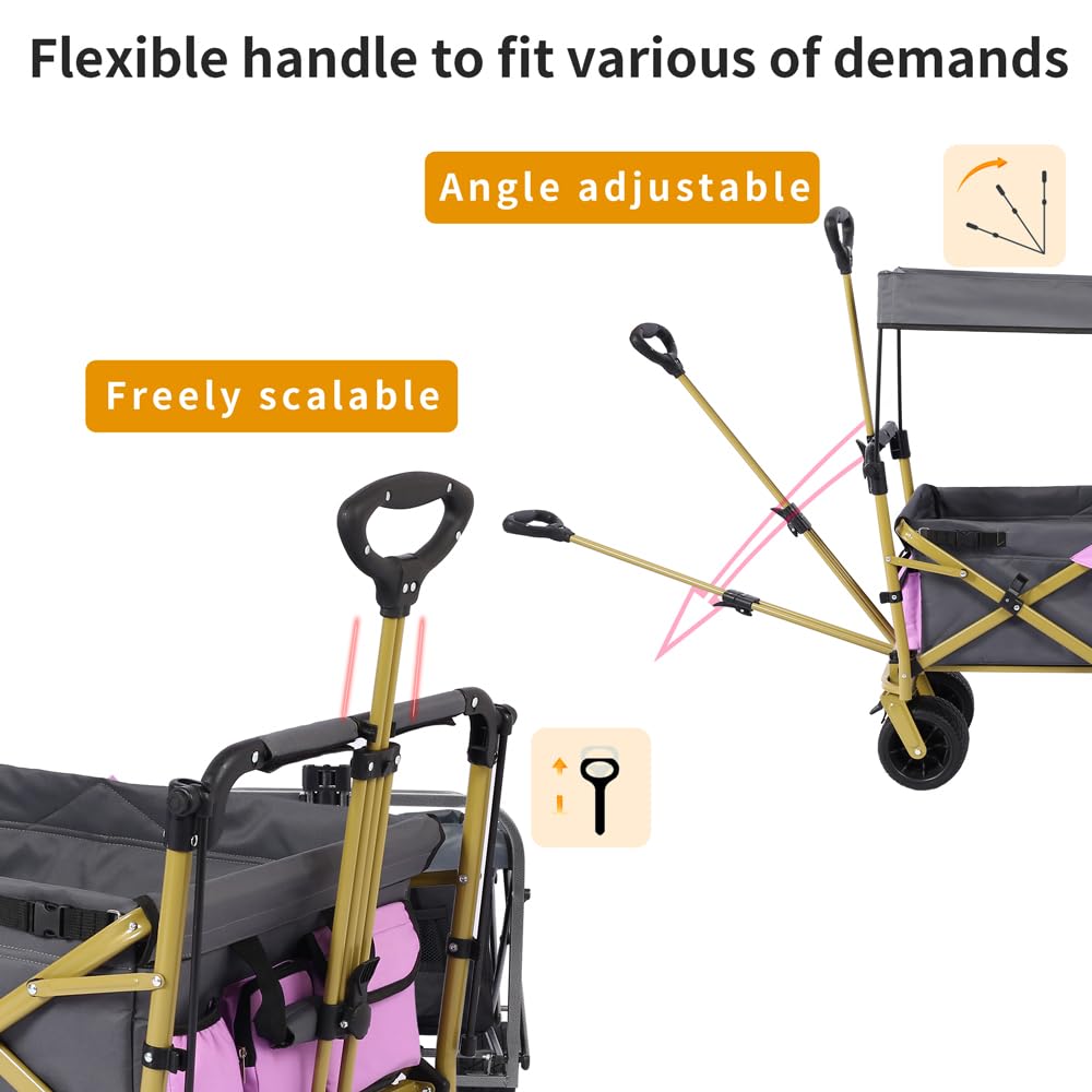 Yone jx je Collapsible Canopy Wagon - Heavy Duty Utility Outdoor Garden Cart, Push & Pull Utility Folding Wagon with Removable Canopy for Shopping, Picnic, Camping, Sports