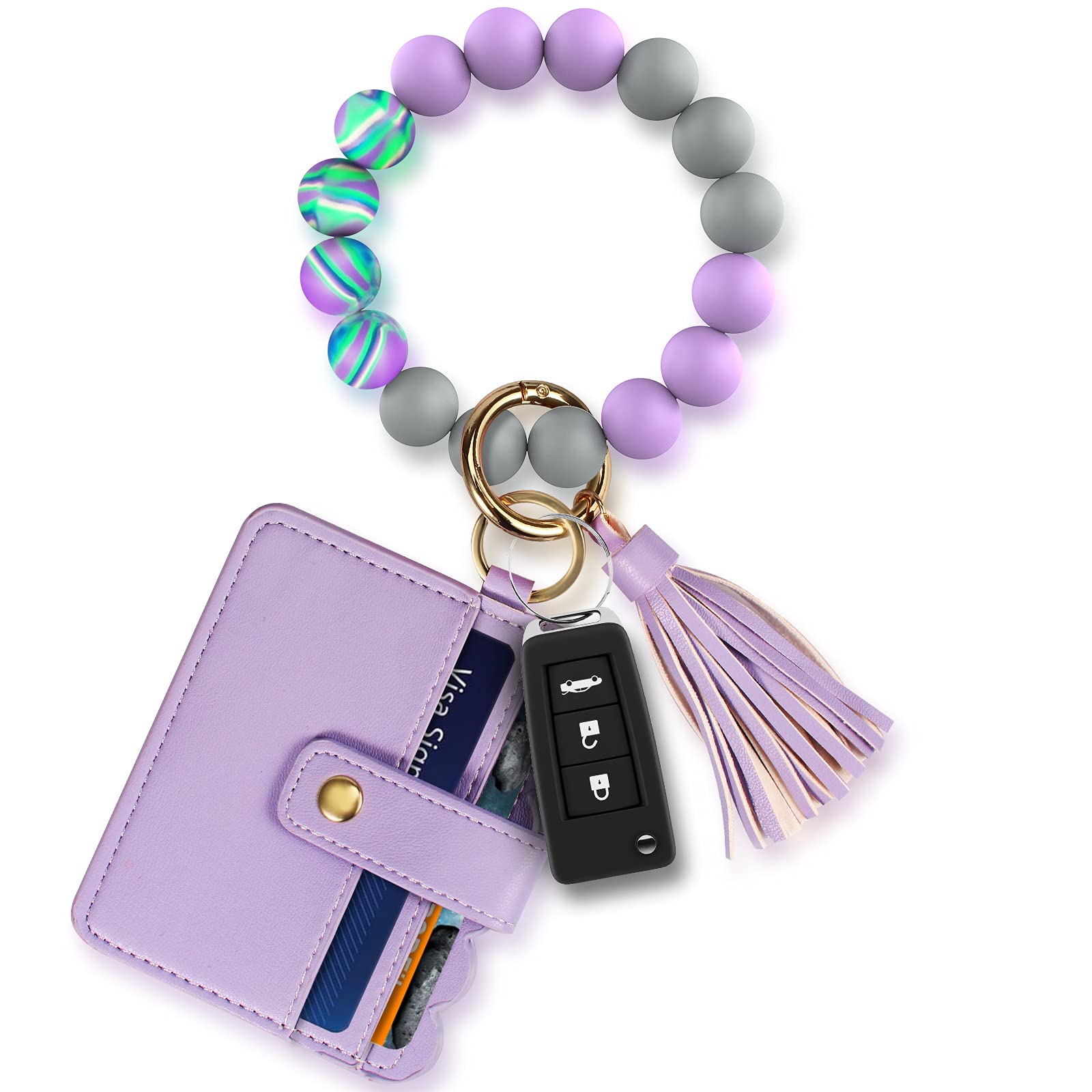 Wristlet Keychains Keyring Bracelet Wallet: Silicone Chain Bangle Card Holder, Gifts for Women Girls