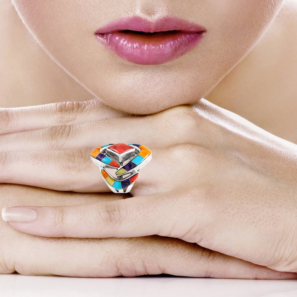 Turquoise Ring in Sterling Silver 925 & Genuine Turquoise (Choose Color) (Multi-Gemstones, 8)