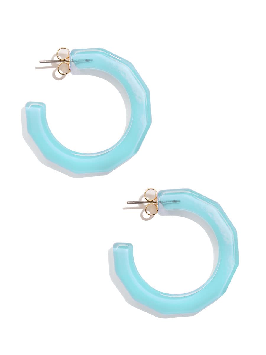 ZENZII Colorful Resin Acrylic Textured Flat Hoop Earring for Women Girls (Navy)