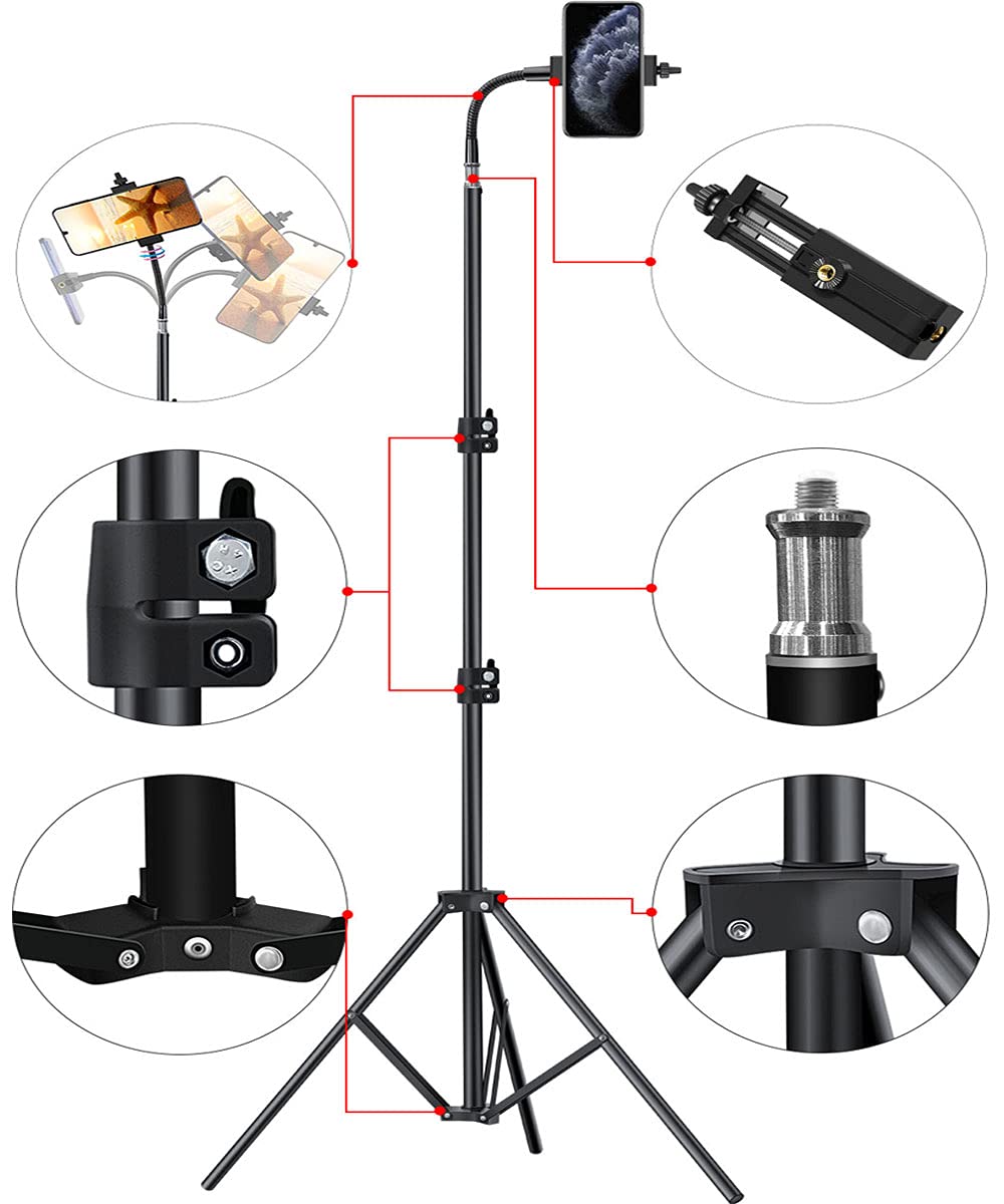 Tall Tripod for iPhone Pixel 6.67ft/80inch Tripod Phone Video Cell Stand Photography Rotatable Live Video Stand Compatible with and Most Mobile Phones( Tripod + Gooseneck+ Phone Clip+ Carry Bag)