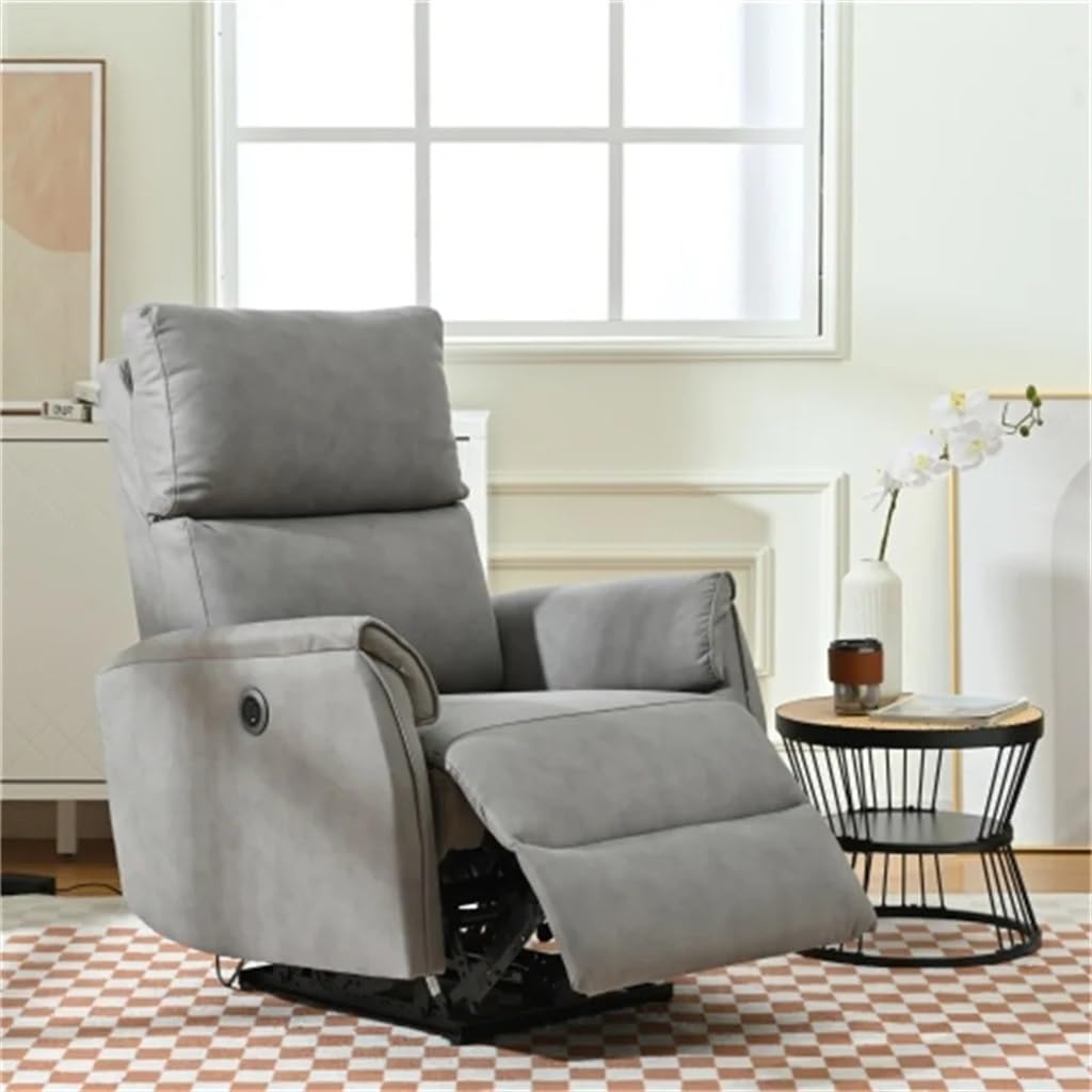 YASEZ Gray Electric Power Recliner Chair,Upholstered Foam Lounge Single Sofa,Reclining Chair W/USB Charging