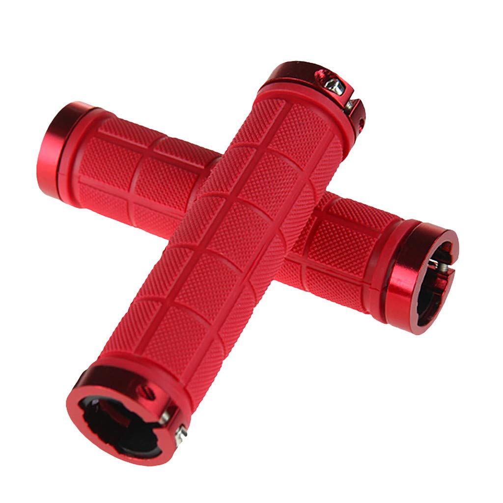 Zerlibeaful 1 Bike Lock-on Anti-Slip Pair Bar Handlebar Mountain MTB Cover Grips Bike Handle Bike Accessories Foldable E Bike (Red, One Size)