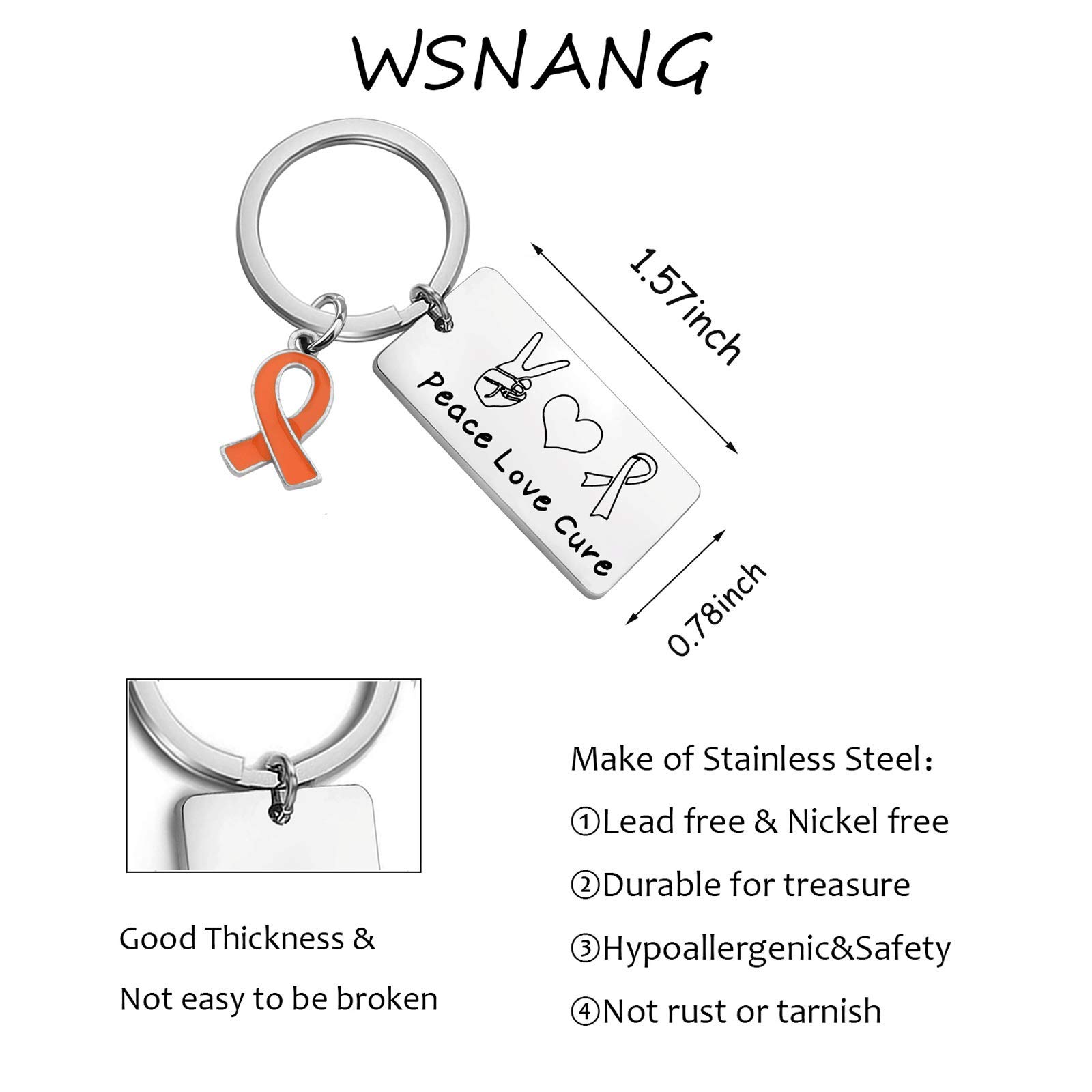 WSNANG Orange Ribbon Multiple Sclerosis Awareness Jewelry Peace Love Cure Leukemia Awareness Keychain Leukemia Warrior Gift (Orange Cure KC)