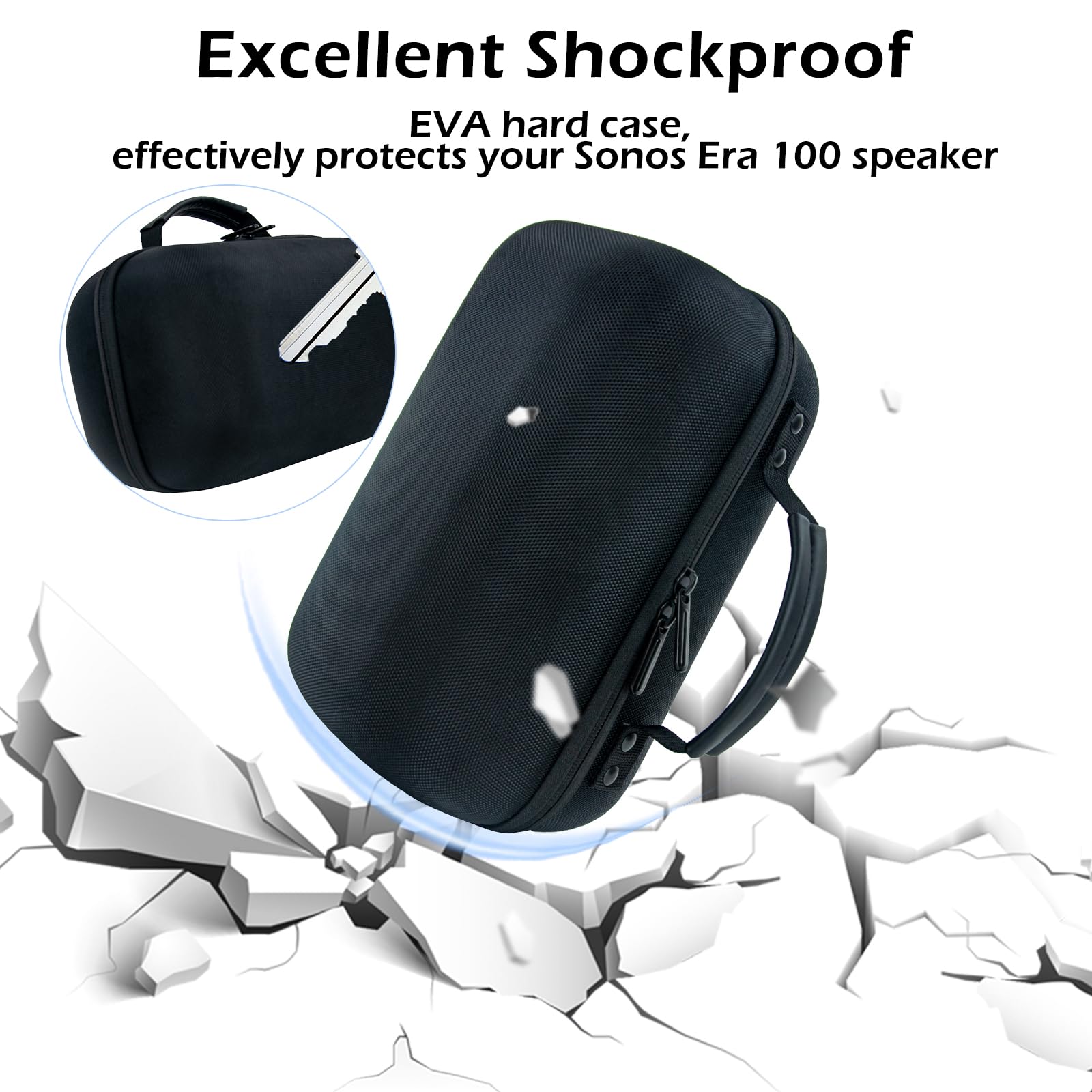 XINGFUDAO Hard Case for Sonos Era 100 Speaker, Sonos Era 100 Speaker Storage Bag with Inner Partition and Mesh Pocket for USB Cable, Portable Protective Speaker Case Easy to Carry