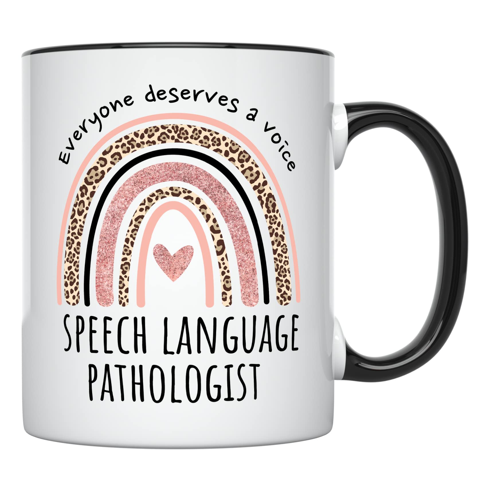 YouNique Designs Everyone Deserves a Voice SLP Mug, 11 Ounces, Speech Language Pathology Coffee Mug, Speech Language Pathology Cup for Women, Speech Language Pathologist Mug for Her (Black Handle)