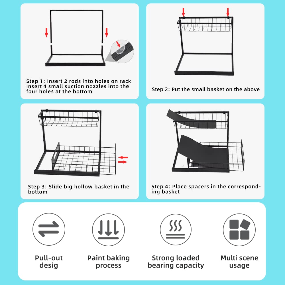 YOUNGER-RIS Under Sink Organizer, 2-Tier Bathroom Kitchen Cabinet Organizers and Storage, Pull Out Under Sink Storage for Bathroom Kitchen, Multi-Purpose Sliding Shelf Cabinet Organizer for Desk, etc