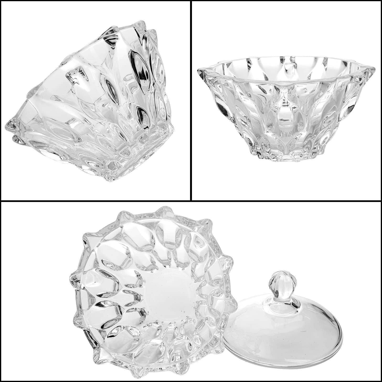 ZENFUN 4 Pack Glass Candy Dish with Lid, 4.5'' Crystal Faceted Candy Jar Clear Covered Candy Bowl, Decorative Food Storage Container for Buffet, Party, Home Office, Birthday Gift
