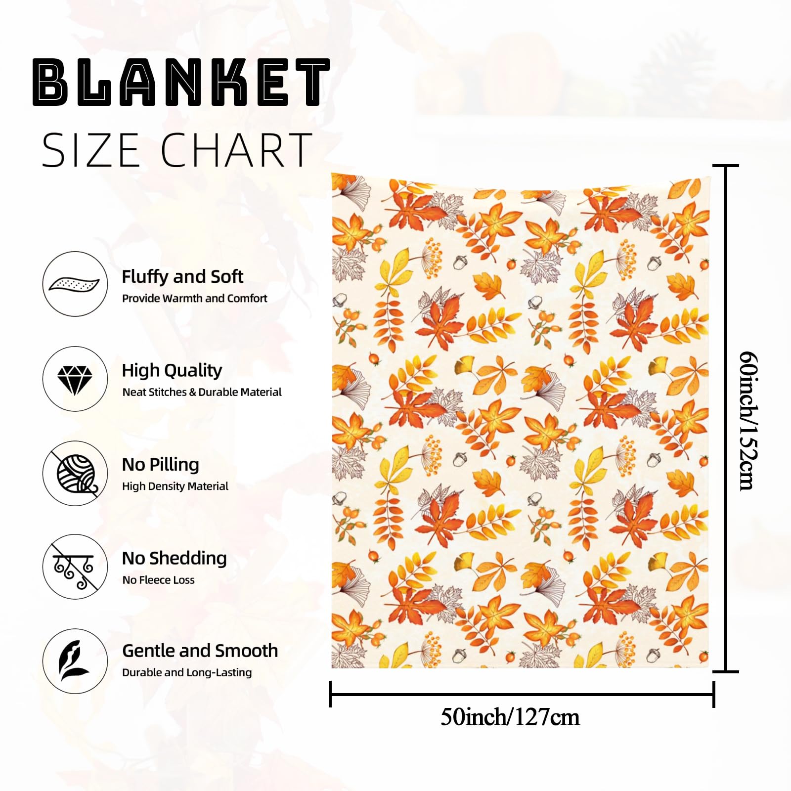 XQWATW Fall Throw Blanket Decor Autumn Leaf Print Soft Warm Blanket Thanksgiving Decoration and Gifts Cozy Fleece Blanket for Bed Sofa Couch 50 x 60 Inch