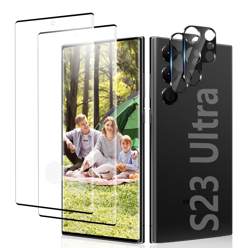 VITAVELAAA [2+2 Pack Galaxy S23 Ultra Screen Protector, Fingerprint Unlock, 9H Hardness Tempered Glass, Bubble Free, Premium HD Clear for Samsung Galaxy S23 Ultra Glass Screen Protector (6.8 Inch)