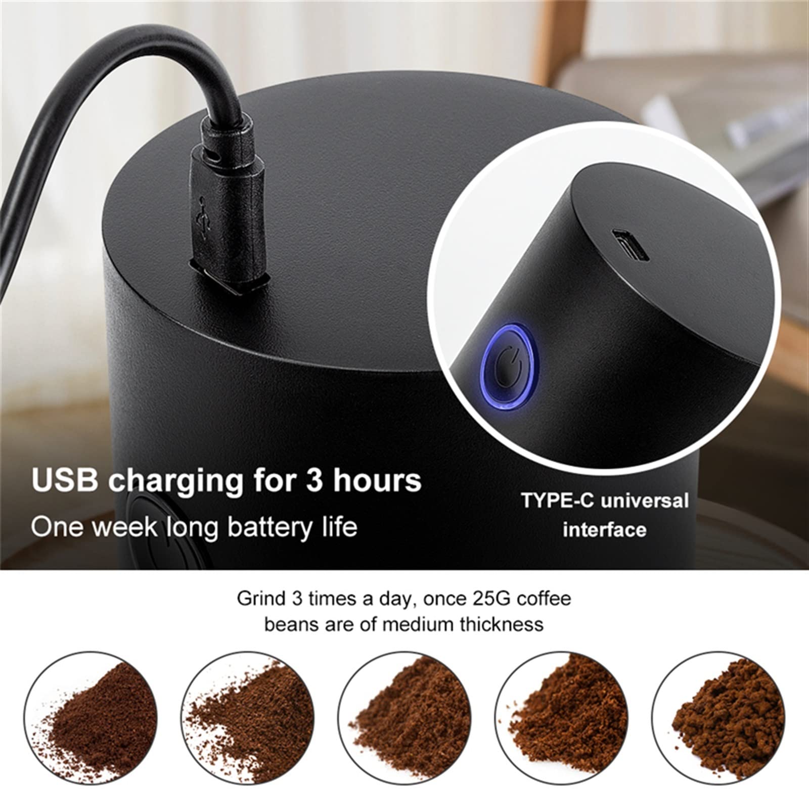 VEMMIO Coffee Machine Upgrade Portable Electric Coffee Grinder Charge Profession Ceramic Grinding Core Coffee Beans Grinder