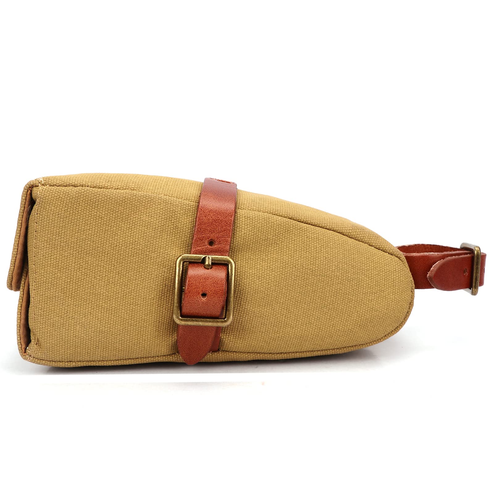 TOURBON Canvas and Leather Strap-On Bike Saddle Bag Bicycle Seat Pack Bag (Khaki)