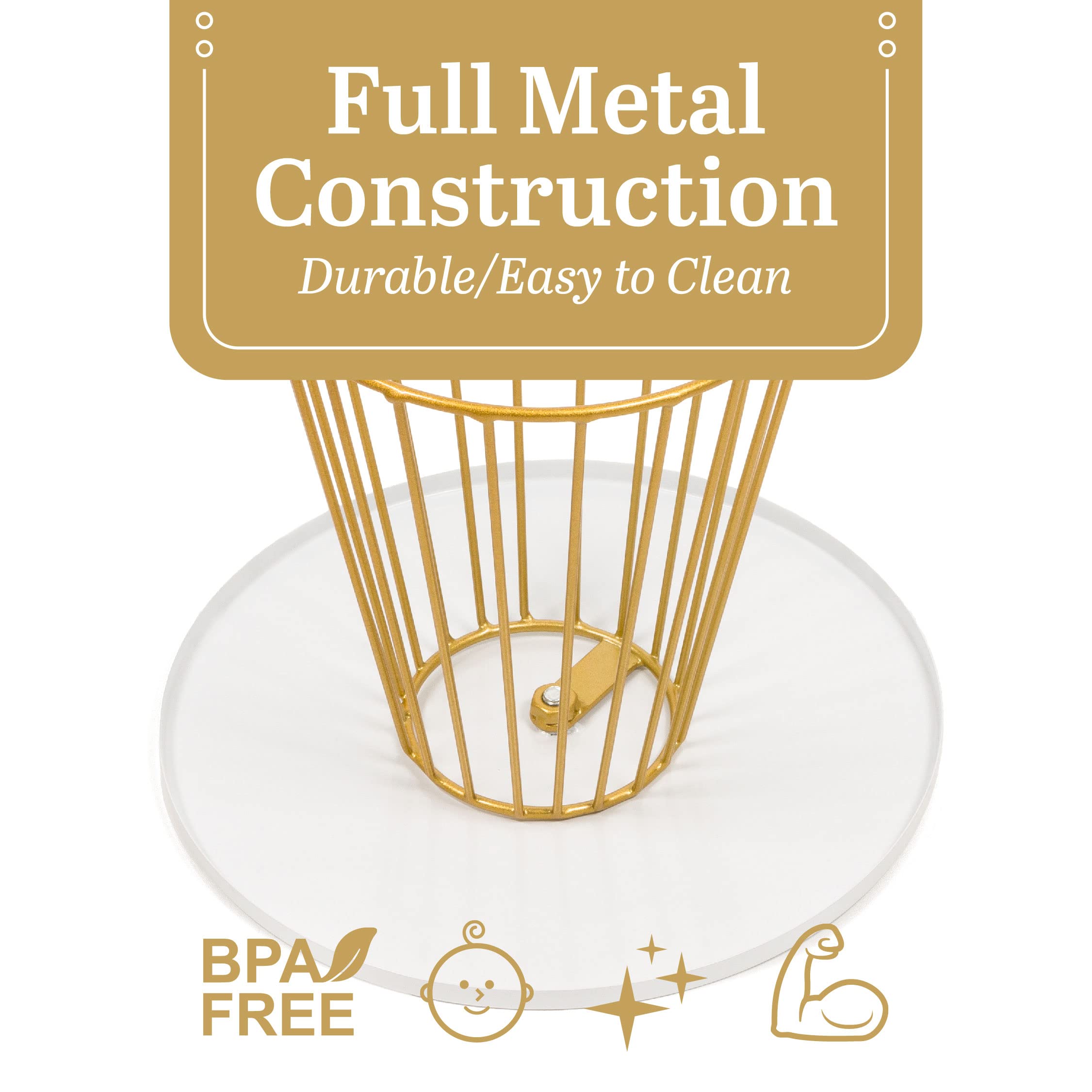 White Cake Stand for Elegant Dessert Table Displays, Easy-to-Clean Round Gold Cake Stand or Cupcake Stand for Weddings, Birthdays & All Party Occasions (10-inch)