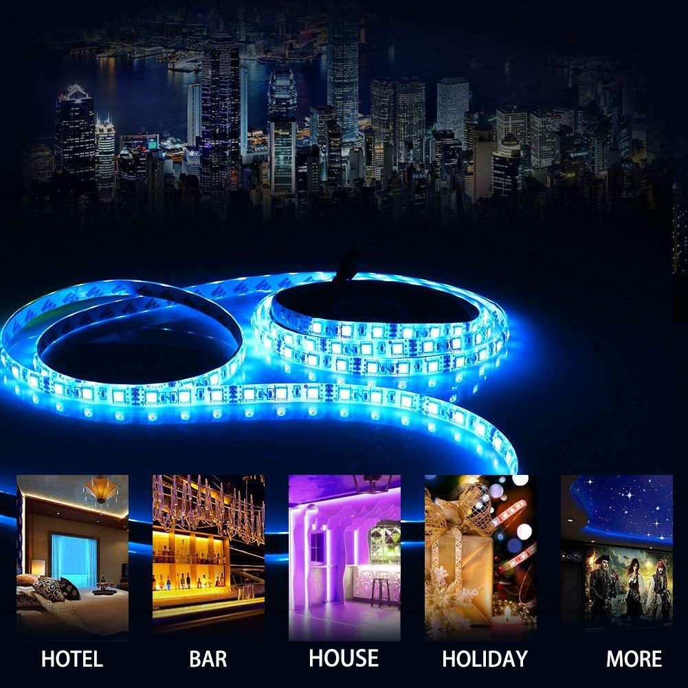 Suyoo LED Strip Light Kit 16.4ft/5m 240LED Flexible Color Changing RF Remote Led Lights Strips 5050 RGB Rope Light with 44 Key Controller 12V3A Power Supply