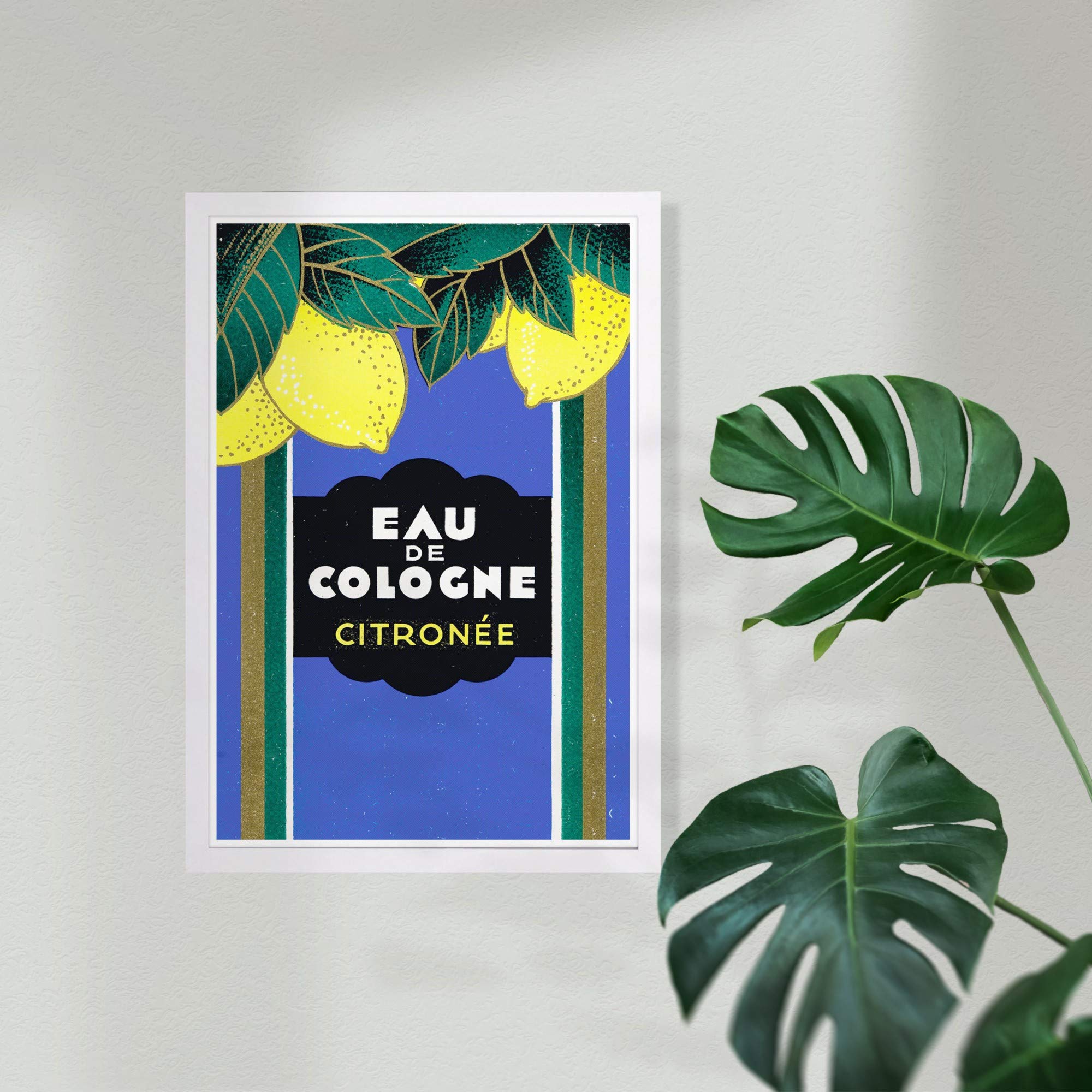 Wynwood Studio Food and Cuisine Framed Wall Art Prints 'Eau Citron_e 1905' Home Décor, 13" x 19", Yellow, Blue