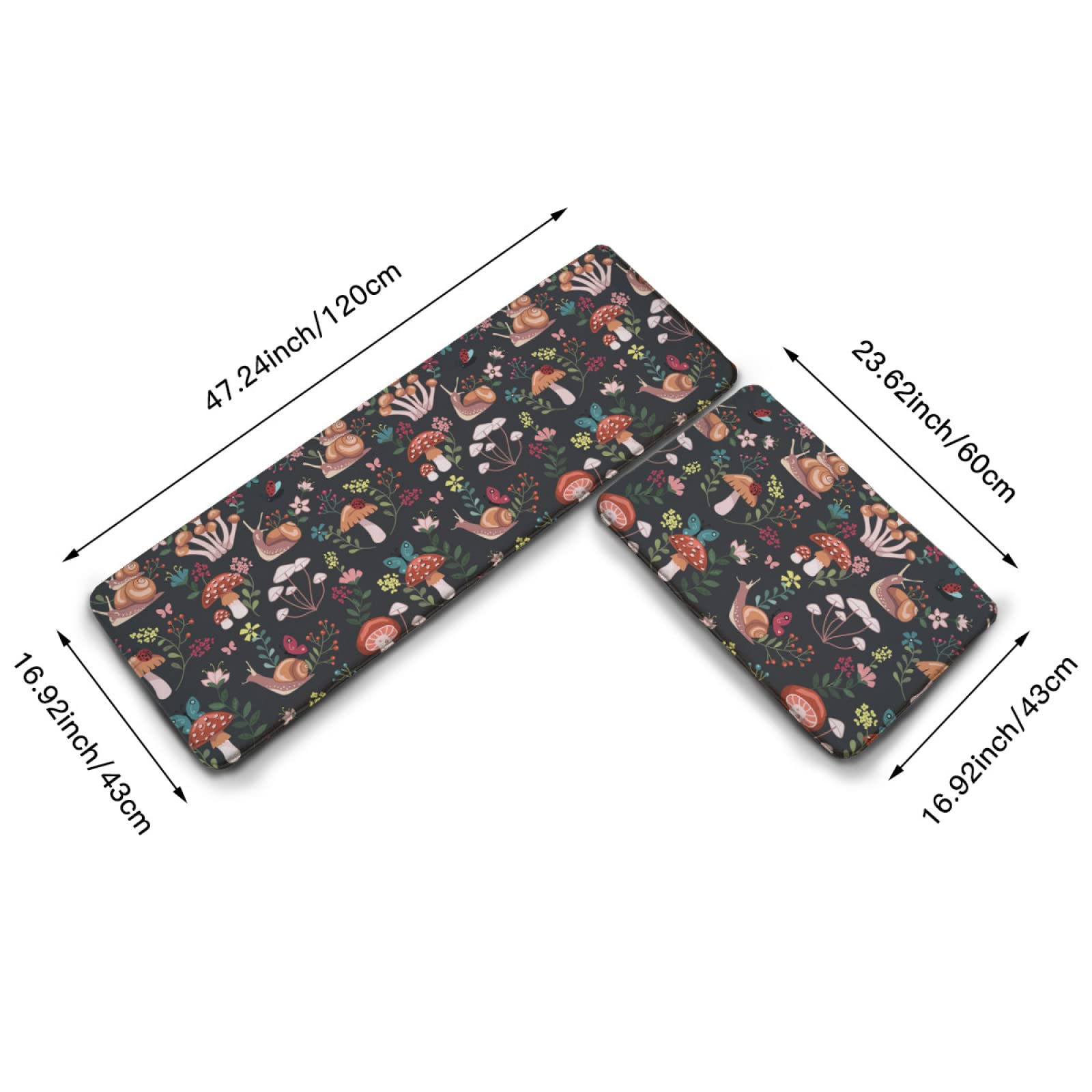YouTary Mushroom Snails Butterfly Flower Pattern Kitchen Rug Set 2 PCS Floor Mats Washable Non-Slip Soft Flannel Runner Rug Doormat Carpet for Floor Home Bathroom, 17" x 47"+17" x 24"-M