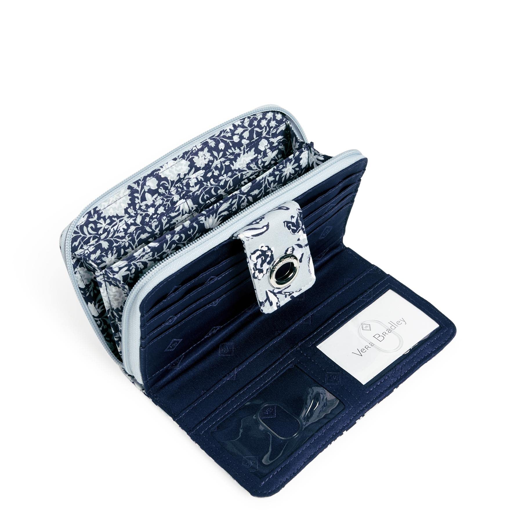 Vera Bradley Women's Cotton Turnlock Wallet With RFID Protection, Perennials Gray - Recycled Cotton, One Size