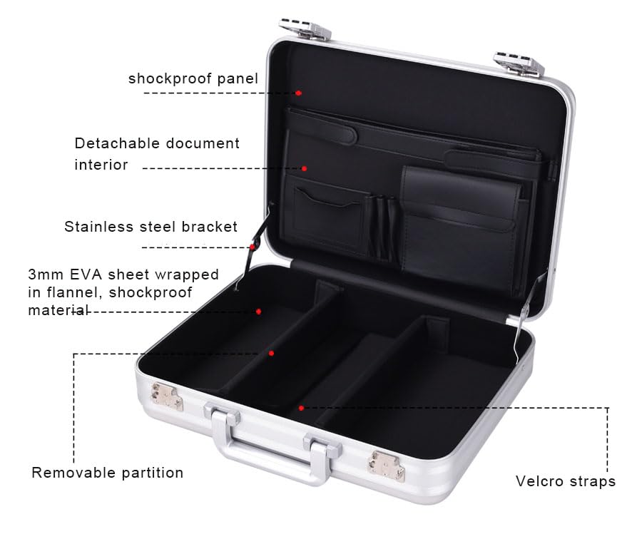 urecimy Silver 18.1X13.8X4.5 Inch Diplomatic Metal Briefcase Aluminum Toolbox Cash Case 18 Inch Laptop Briefcase Hardsided