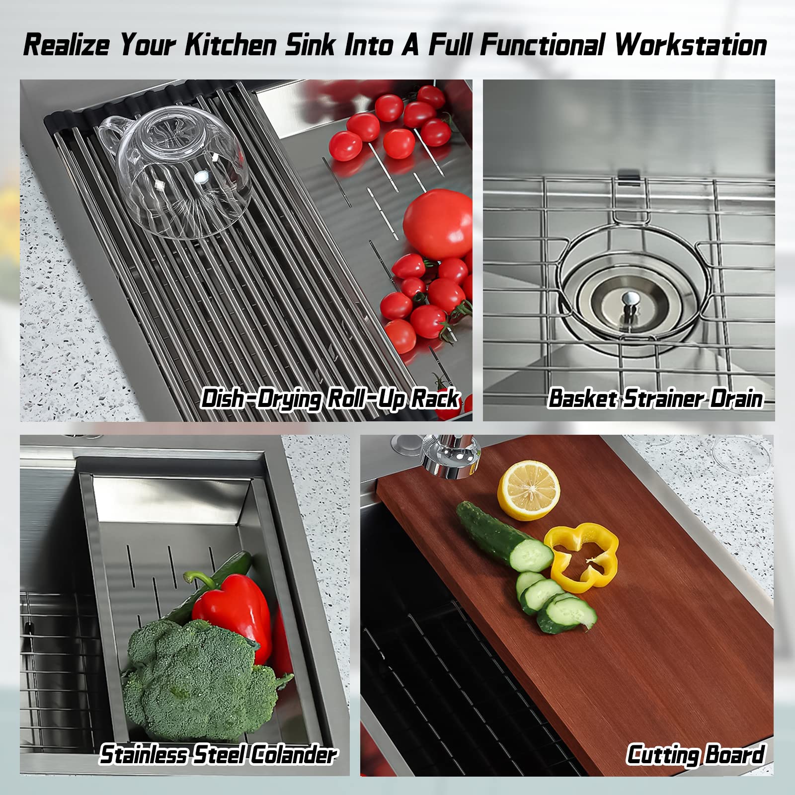 Tysun 27 Inch Undermount Kitchen Sink - 16 Gauge Drop In Kitchen Sink - Stainless Steel Single Bowl Kitchen Sink - Workstation Sink with Accessories