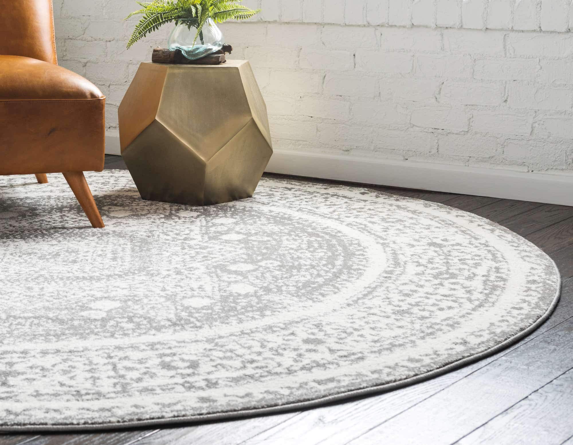 Unique Loom Rosso Collection Traditional, Medallion, Distressed, Bohemian, Vintage, Southwestern Area Rug, 4 ft x 4 ft, Gray/Ivory