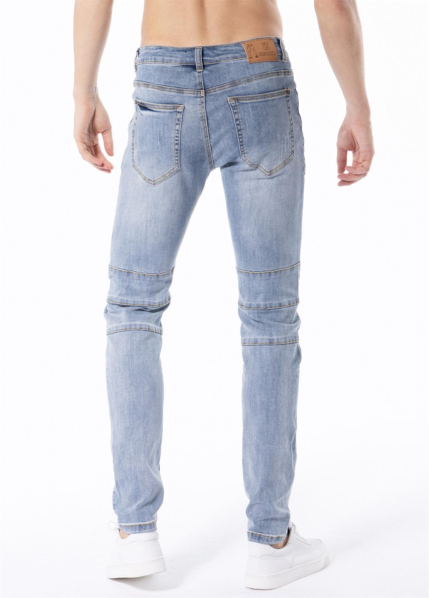 ZLZ Slim Fit Biker Jeans, Men's Super Comfy Stretch Skinny Biker Denim Jeans Pants, Size 36 (Light Blue)