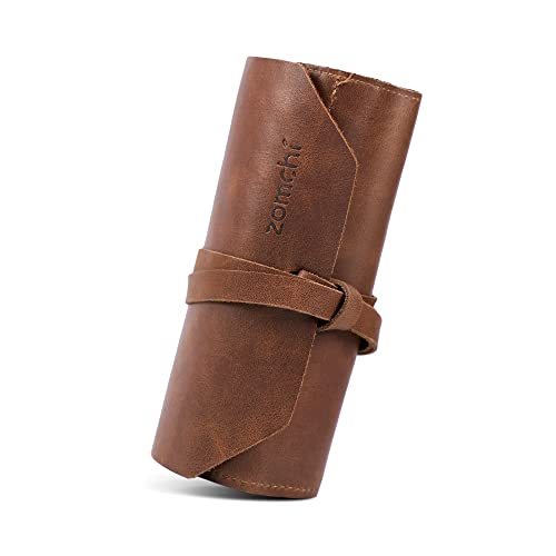 ZOMCHI Genuine Leather Safety Razor Case, Razor Travel Shave Case with Pouches for Blades, Shaving Kit (Brown)