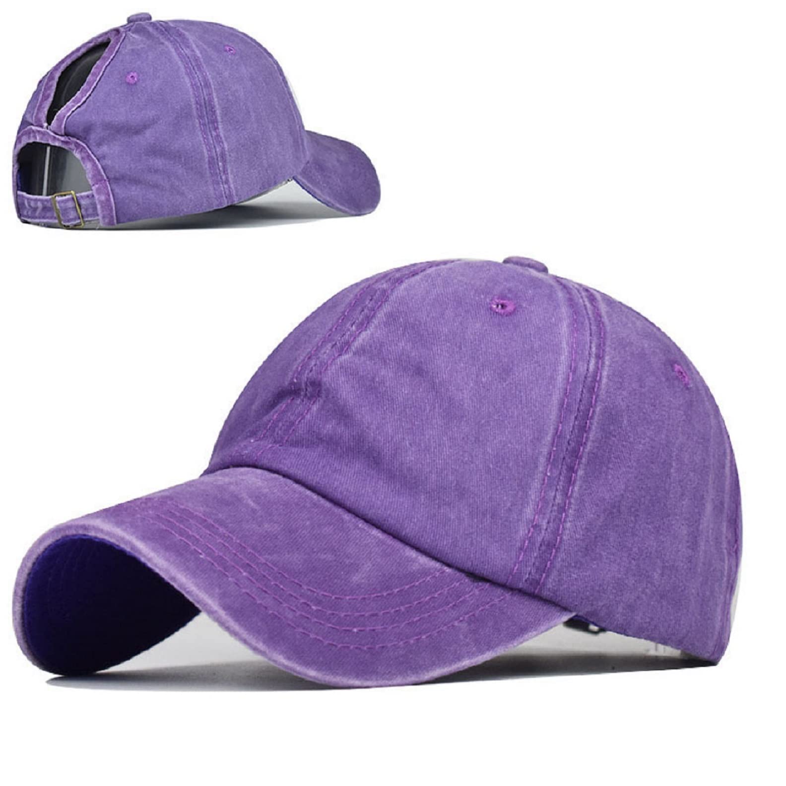 WXBYX Baseball Cap Women's Distressed Casual Cap Versatile Washed Dad Cap with Ponytail Hole for Running Workouts and Outdoor Activities Sports Cap (Purple)