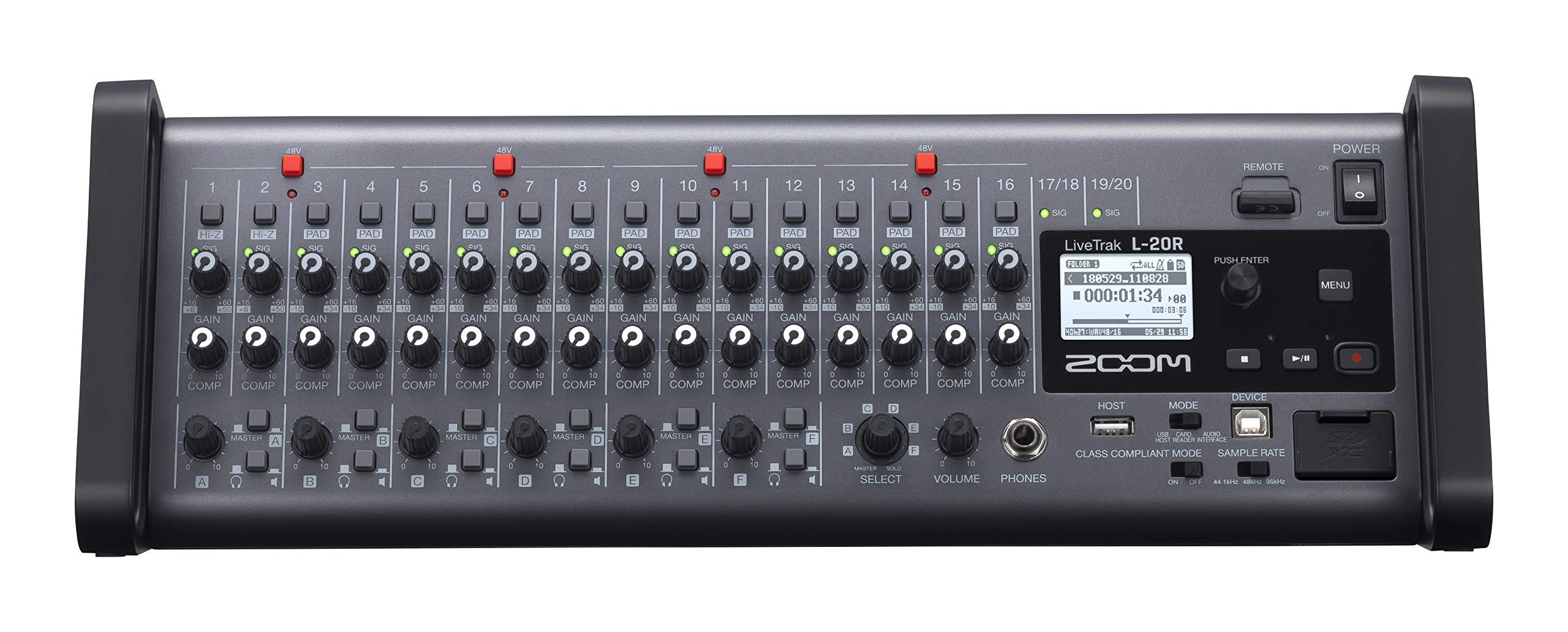 Zoom LiveTrak L-20R Digital Mixer & Multitrack Recorder, Rack Mountable, 20-Input/ 22-Channel SD Card Recorder, 22-in/4-out USB Audio Interface, 6 Customizable Outputs, Wireless iOS Control