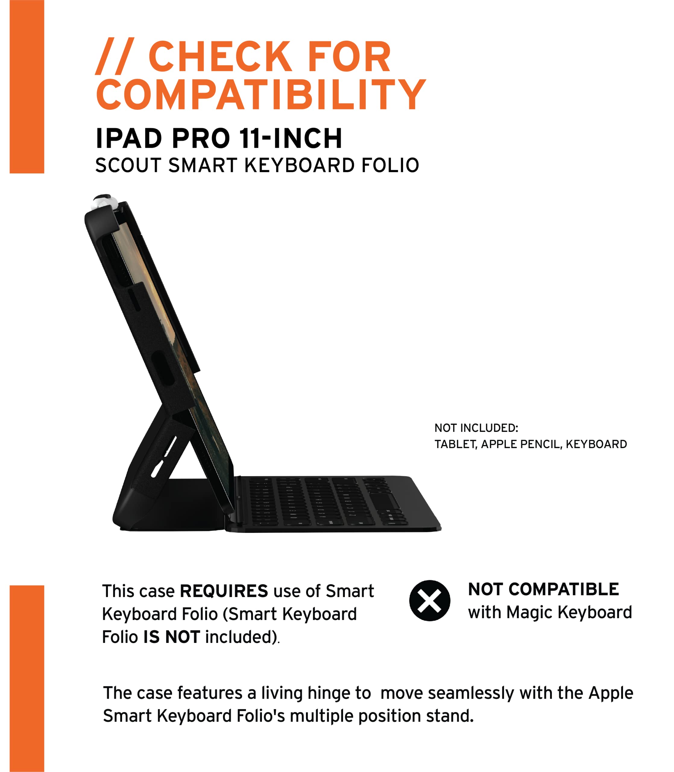 UAG Designed for iPad Pro 11" (4th Gen 2022, 3rd Gen 2021) Case Scout (REQUIRES use of Smart Keyboard) Protective Cover with Apple Pencil Holder, Black by URBAN ARMOR GEAR