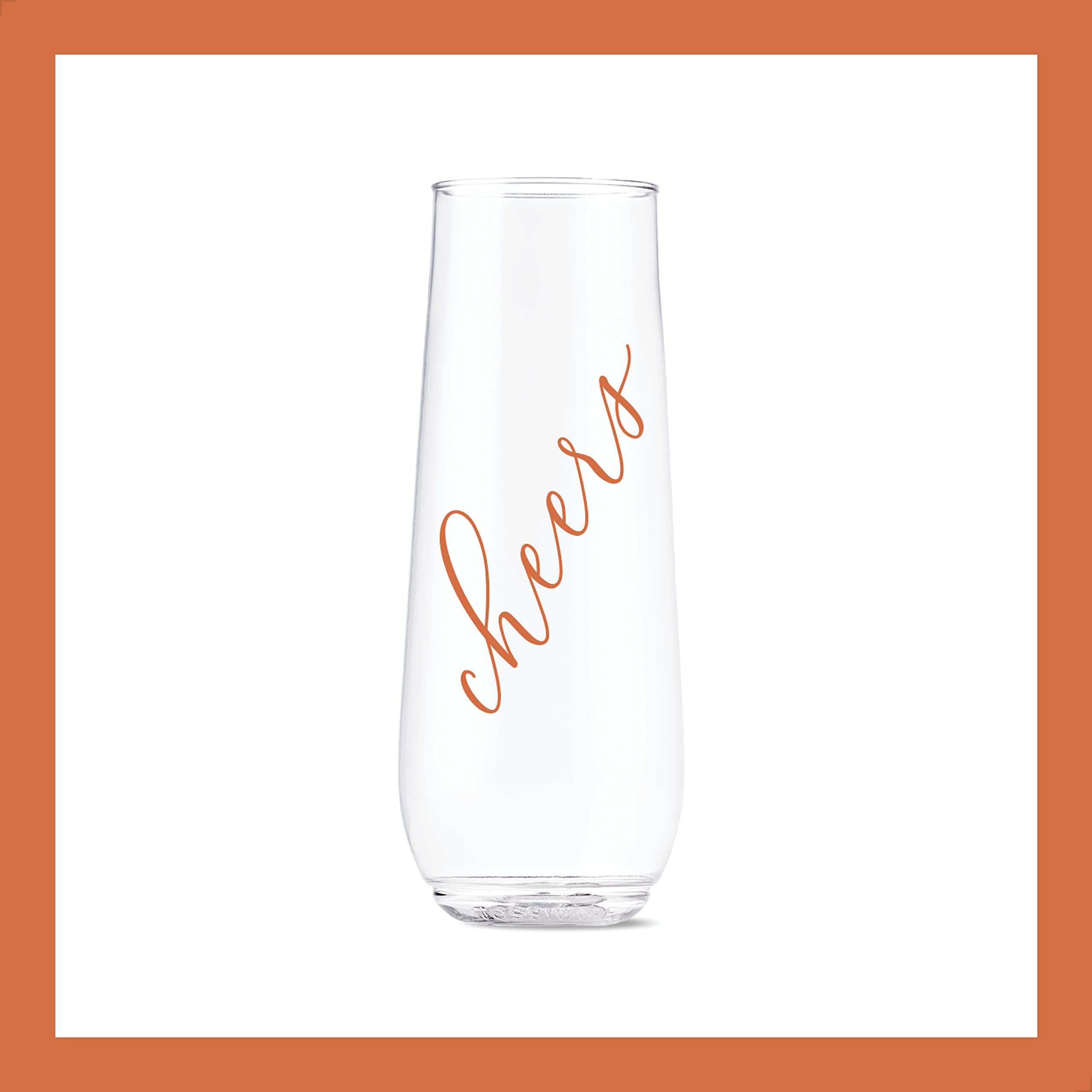 TOSSWARE POP 9oz Flute Classic Cheers Series - Color, SET OF 6, Premium Quality, Recyclable, Unbreakable & Crystal Clear Plastic Printed Champagne Glasses