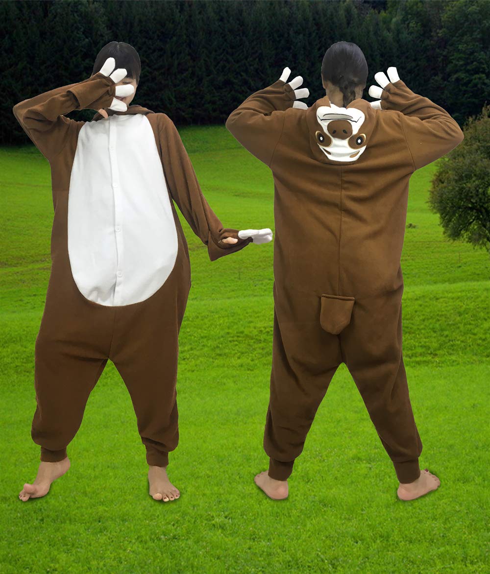 Unisex Onesie Pajamas Plush Cosplay Sloth Animal Onesies for Adults Costume Brown L