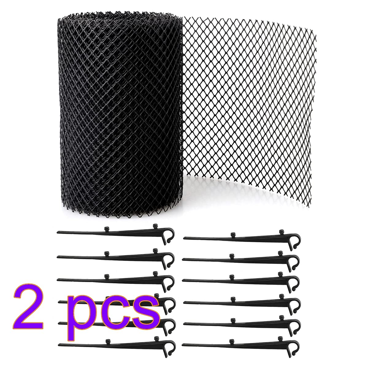 ZRSWV 2PC Plastic Gutter Guard Mesh Protector, Screen Roll 6in x 20ft with 12 Clip Fixing Hooks, Leaf Protection Cover Netting to Stop Drain and Guttering Leaf or Debris Blockages