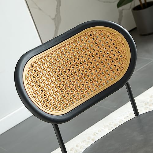 YISH W29990653 Modern Rattan Upholstered Cane Backrest Set of 2, PU Leather Armless Chairs with High-Density Sponge for Dining Living Room Bedroom, Gray