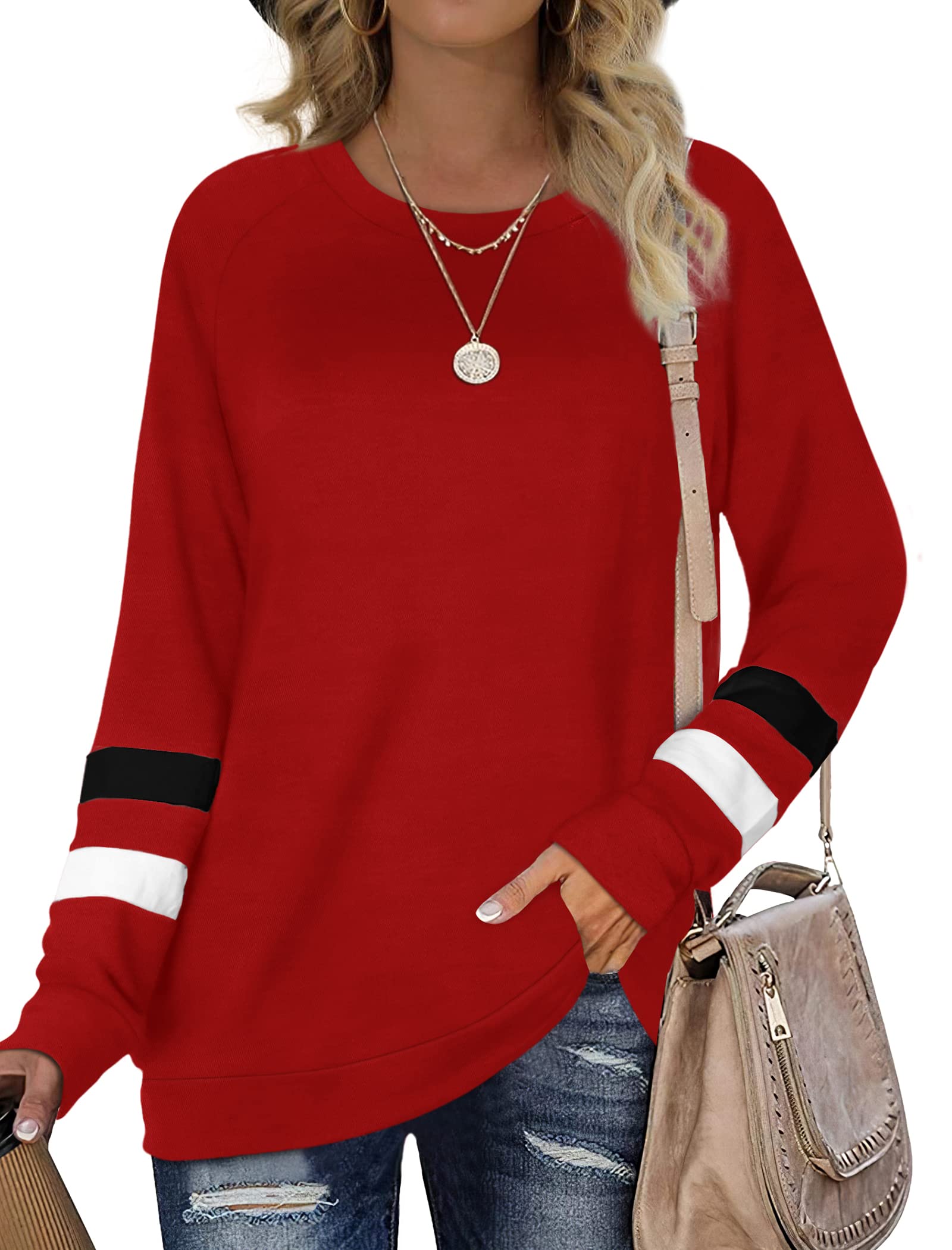 Sweatshirts for Women Tunic Sweaters Loose Casual Tops Christmas 2023 Red M