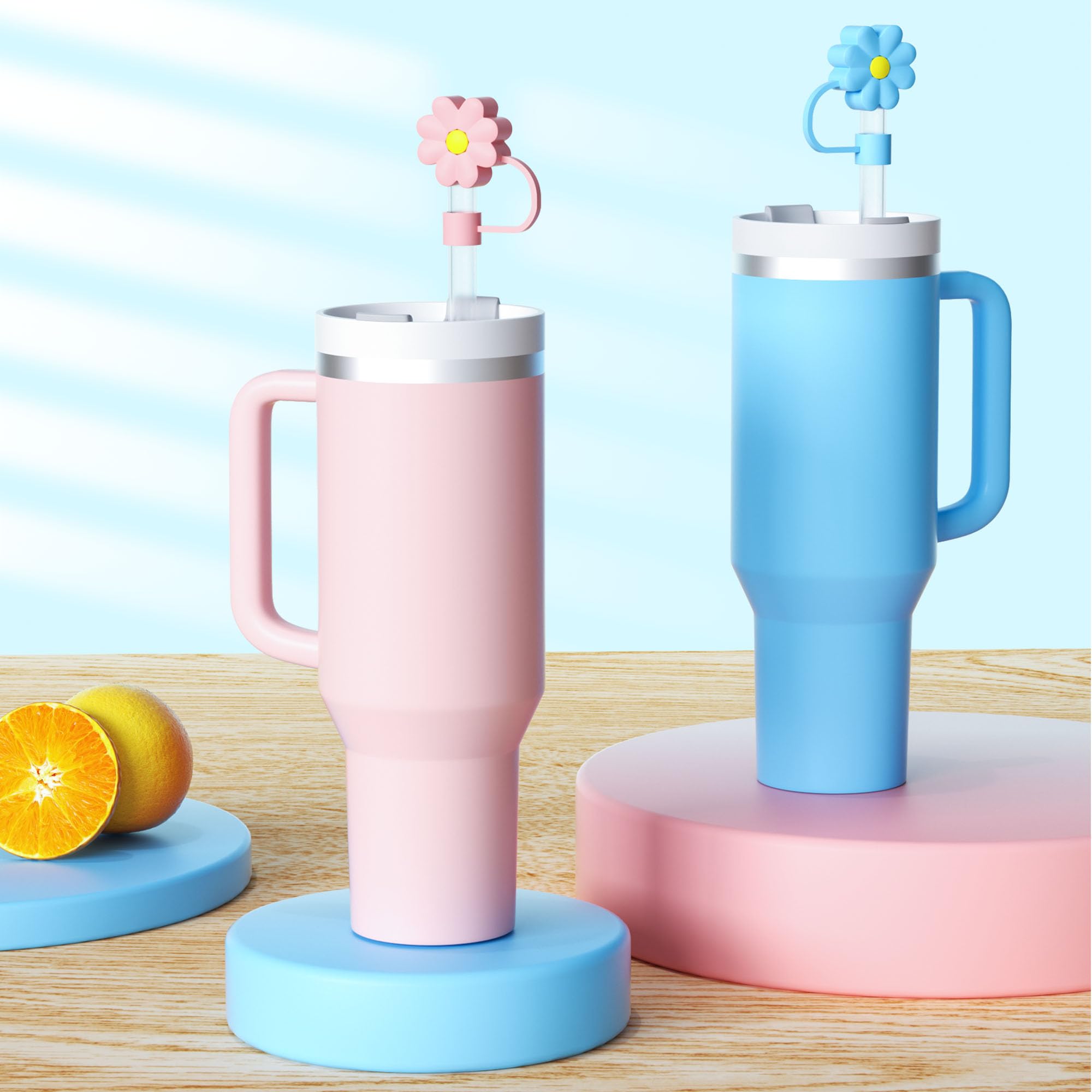 Straw Cover for Stanley Cup - Straw Topper Silicone Straw Cover Cap for Tumblers 4 Pcs Compatible with 10mm Straw