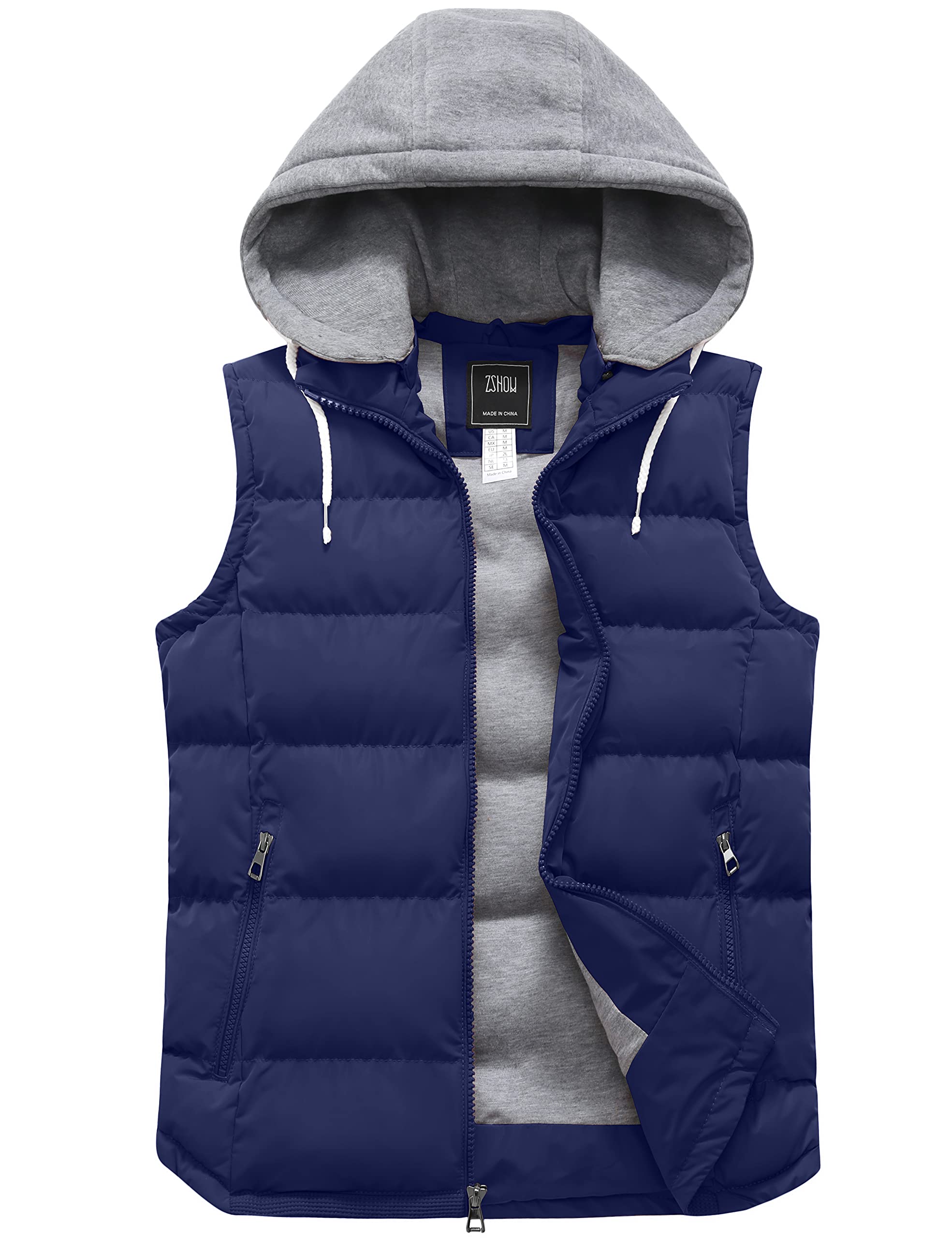 ZSHOW Men's Hooded Winter Vest Warm Padded Puffer Vest Jacket(White,2XL)
