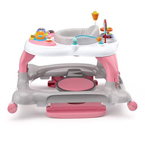 Storkcraft 3-in-1 Activity Walker and Rocker with Jumping Board and Feeding Tray, Interactive Walker for Toddlers and Infants, Pink