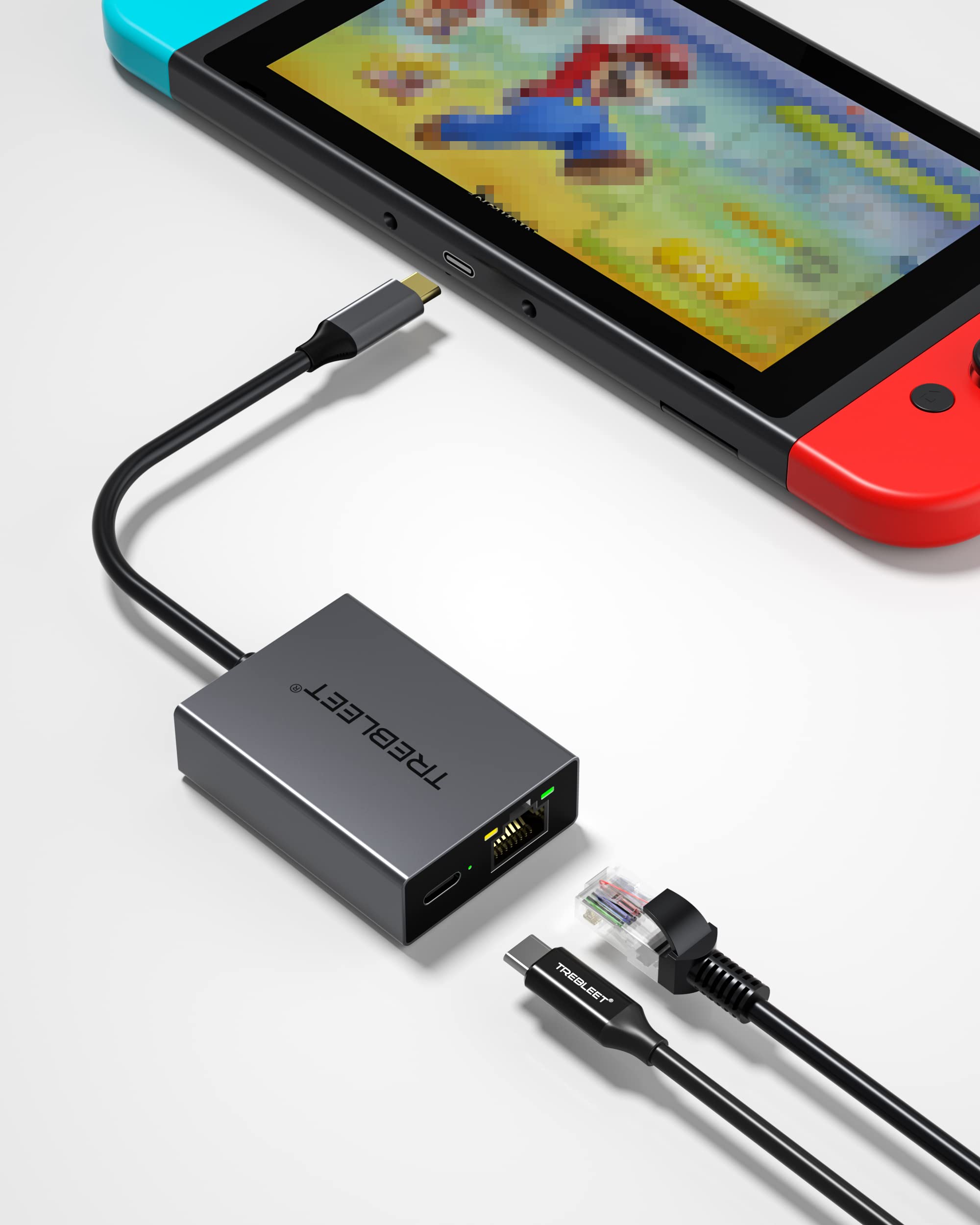 TREBLEET 2 in 1 Ethernet Adapter for Nintendo Switch with PD 60W Charging,10/100/1000 Network RJ45 LAN Wired Adapter