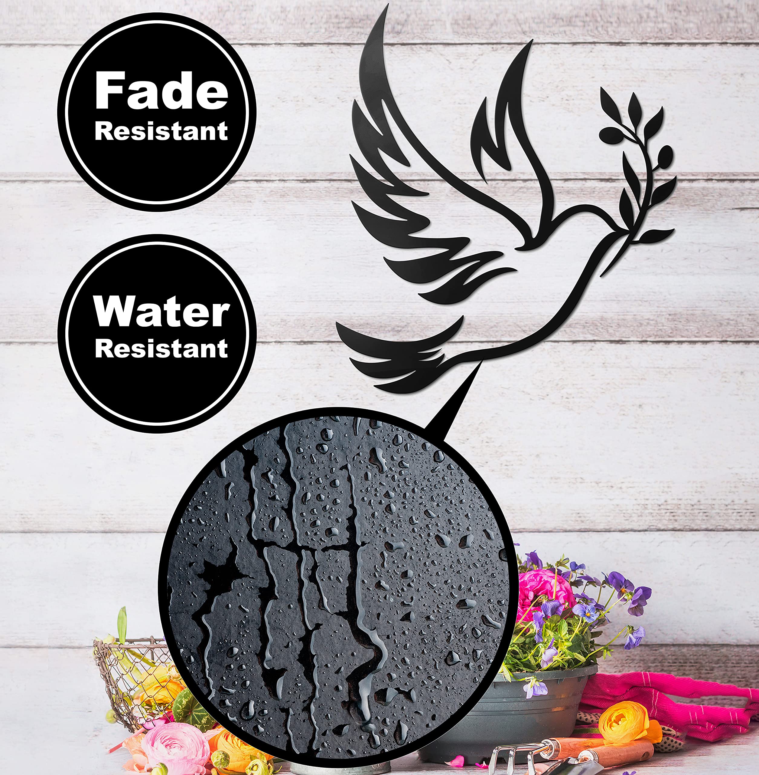 Vivegate Dove of Peace Olive Branch Metal Wall Art β Olive Branches Peace Black Outline White Dove Metal Wall Decor (Large - 15"X13", Dove)