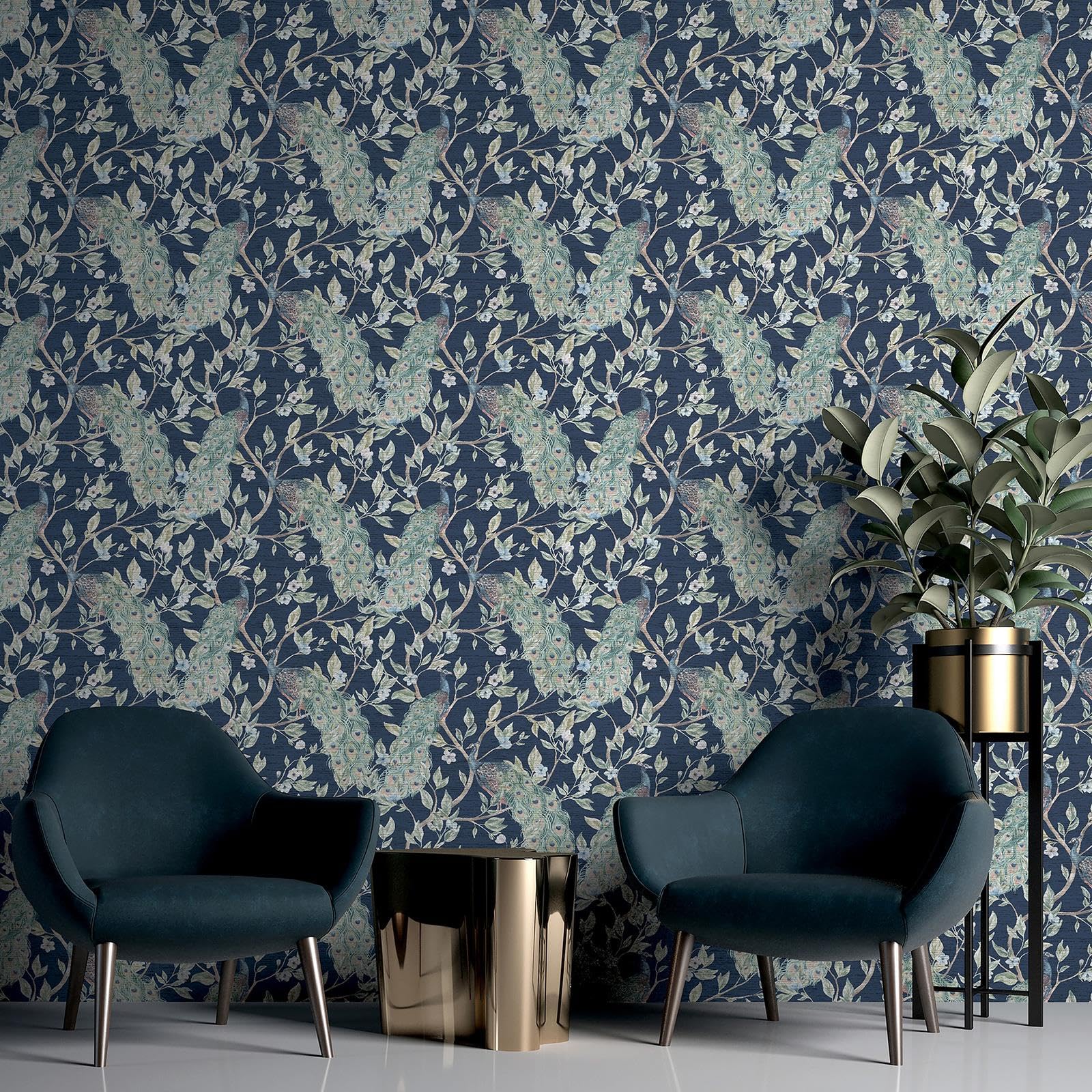 World of Wallpaper Keeka Peacock Wallpaper Navy 946100