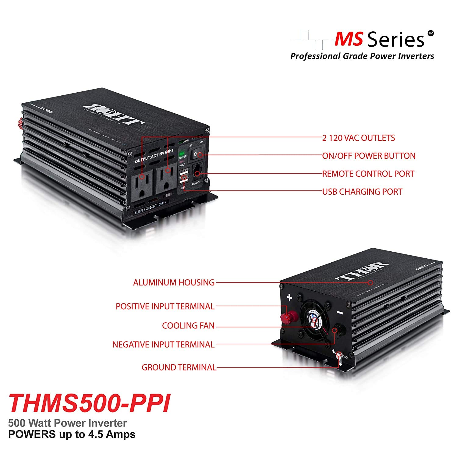THOR MANUFACTURING - 500 Watt Modified SINE Power Inverter with USB