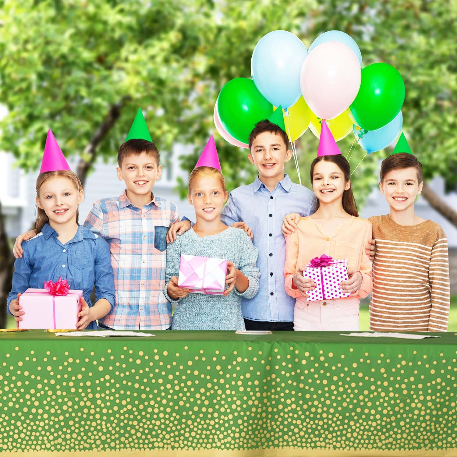 ZULADISE 2 Pack Green Plastic Tablecloth Green and Gold Table Cloths for Parties Disposable Table Cover Party Decorations for Birthday, Christmas (Premium Quality - 54 x 108 in.)