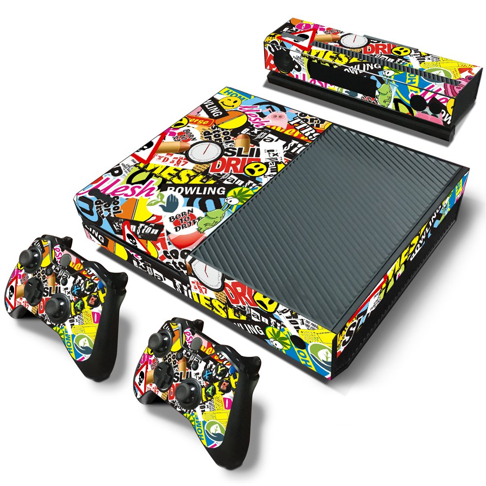 ZOOMHITSKINS X1 Skins for Console and Controller, Color Pink White Graffiti Painting Red Blue Wall Art City, Durable, Bubble-Free, Goo-Free, 2 Controller Skins 1 Console Skin, USA Made