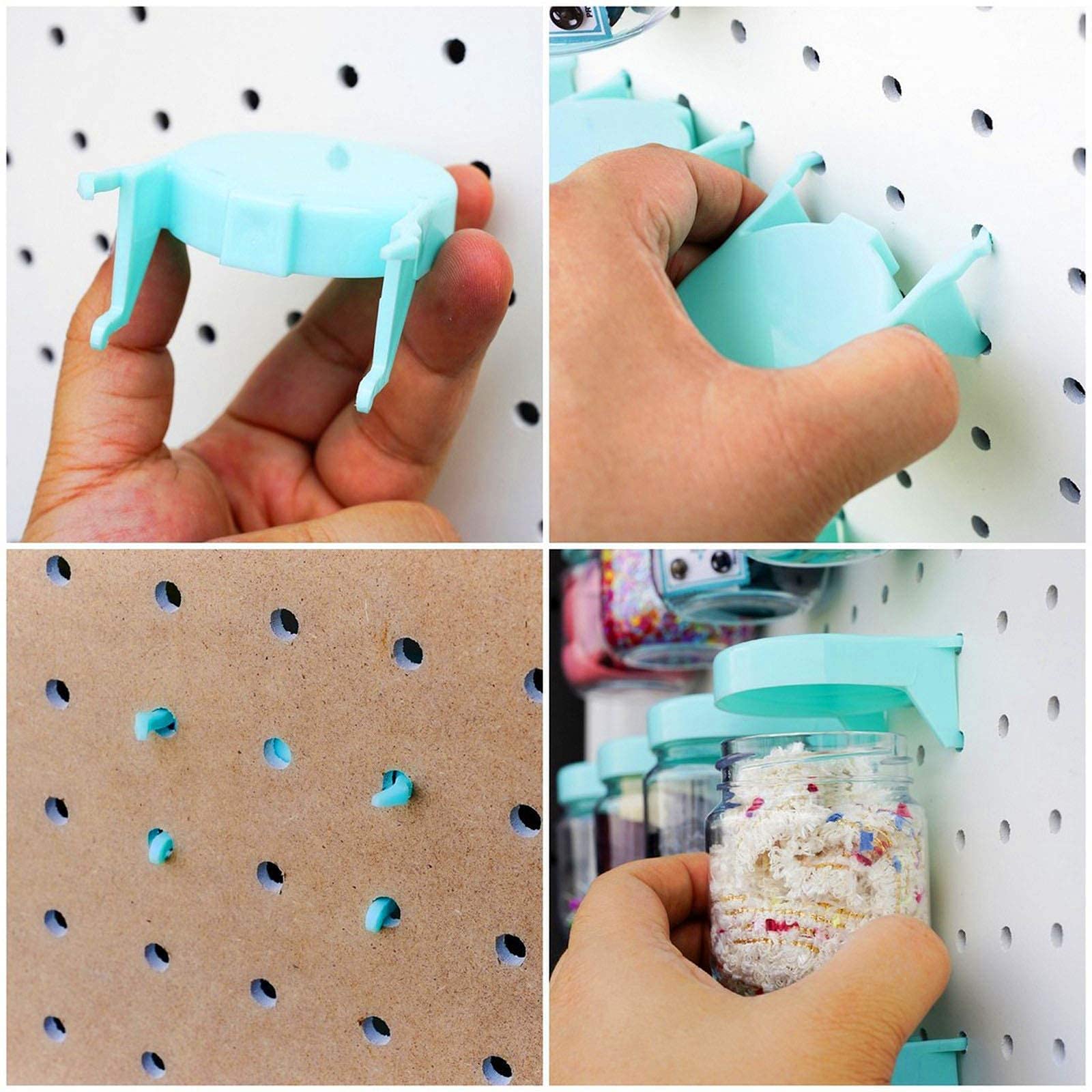 Tall Pegboard Accessories Organizer Storage Jars - Large Size 2" x 4" - Crush & Impact Resistant Plastic Pegboard Jars - Peg Board Attachments for Craft, Sewing & Garage Storage - Set of 6 (Dark Blue)